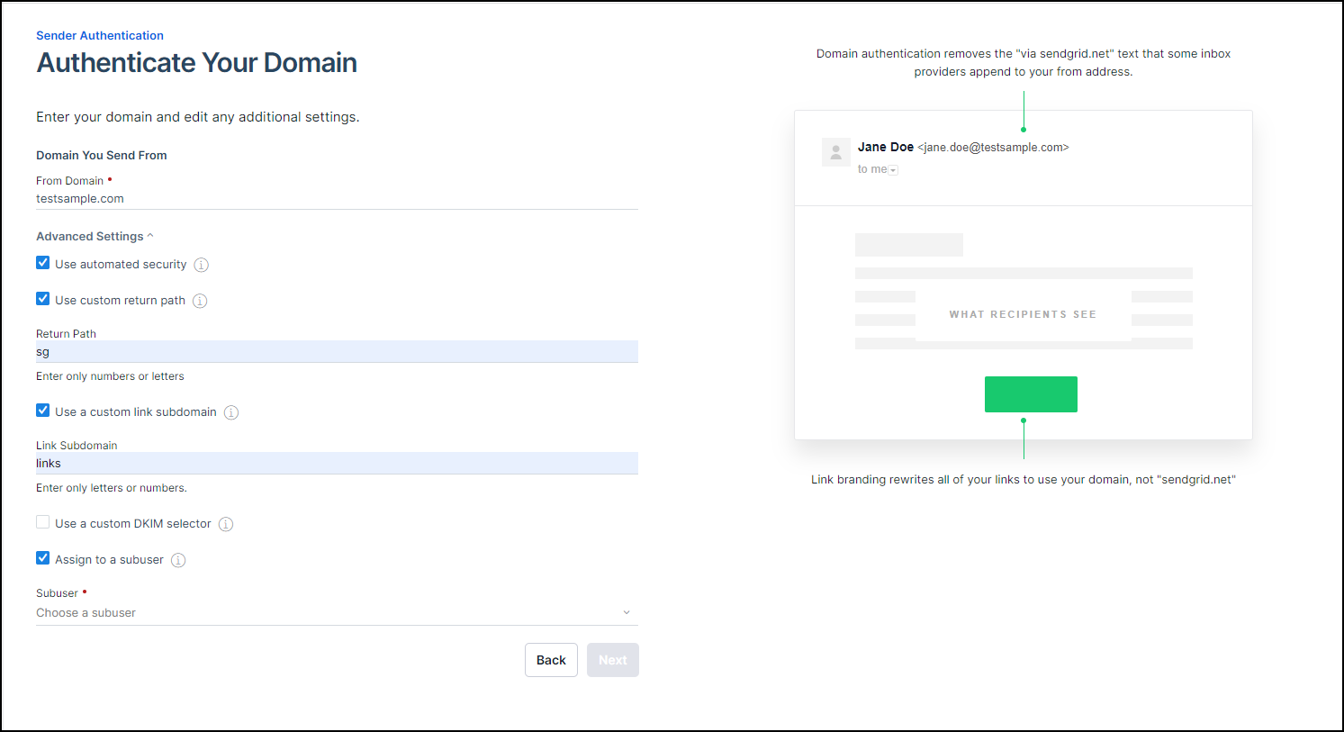 SendGrid UI configuration SendGrid UI configuration