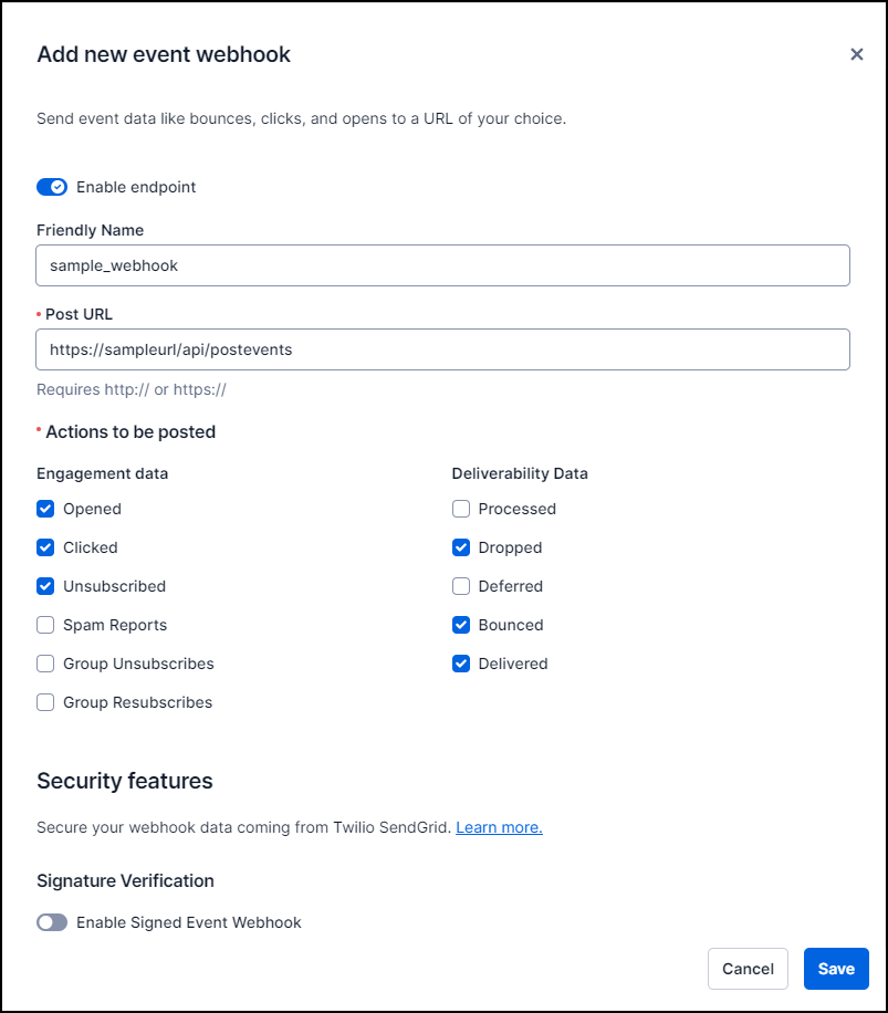 SendGrid UI configuration SendGrid UI configuration