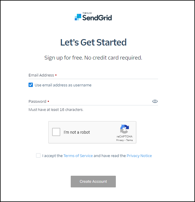 SendGrid UI configuration