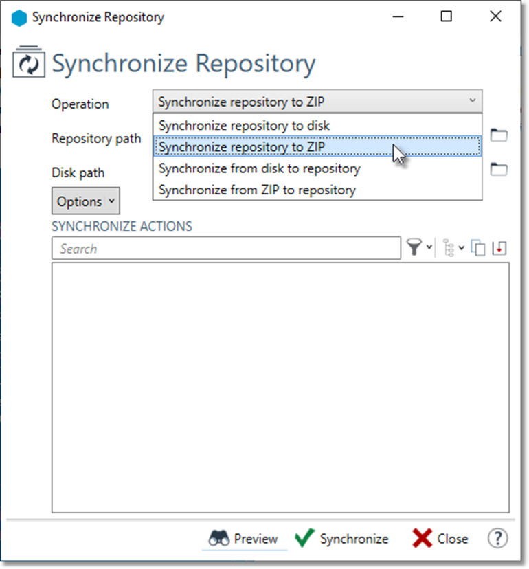 Synchronize repository to disk