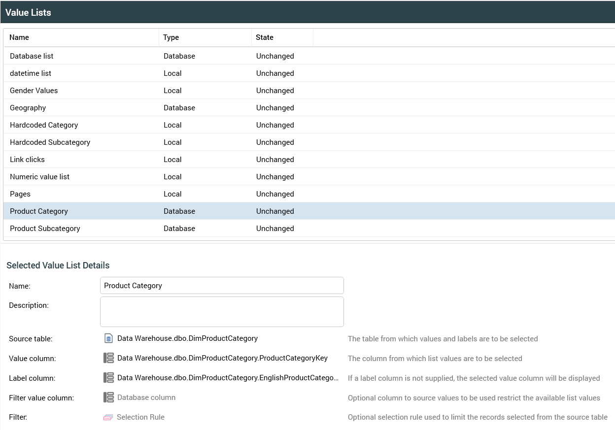 Configuring Value Lists