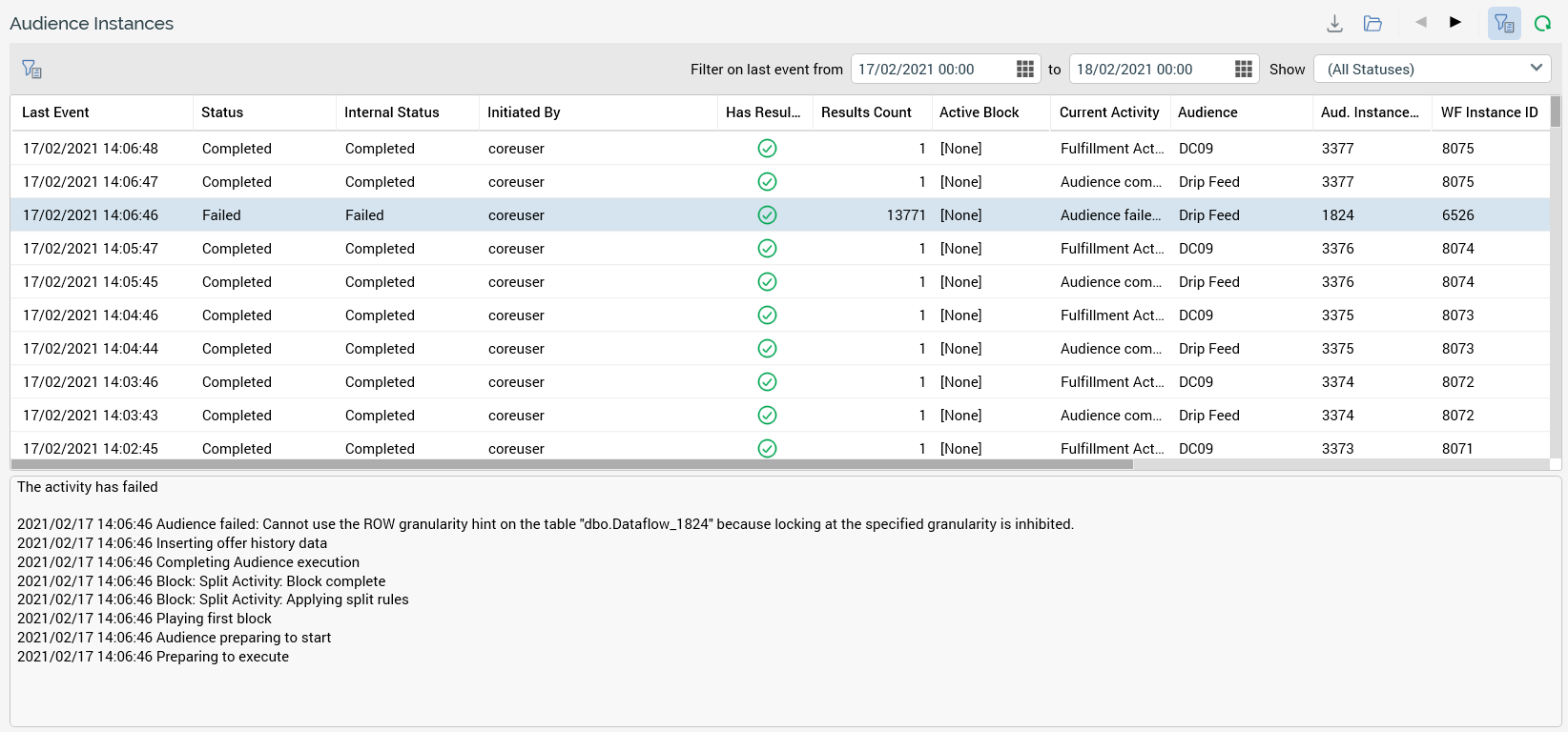 Audience Instances tab