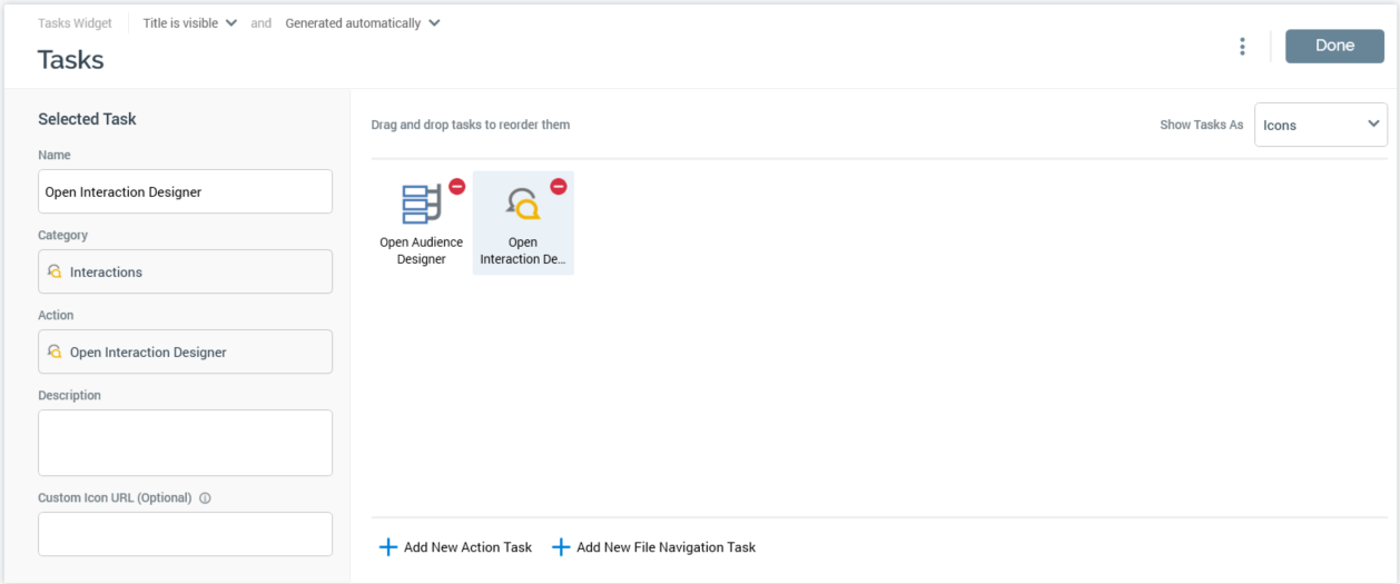 Configuration Overlay – Tasks Widget